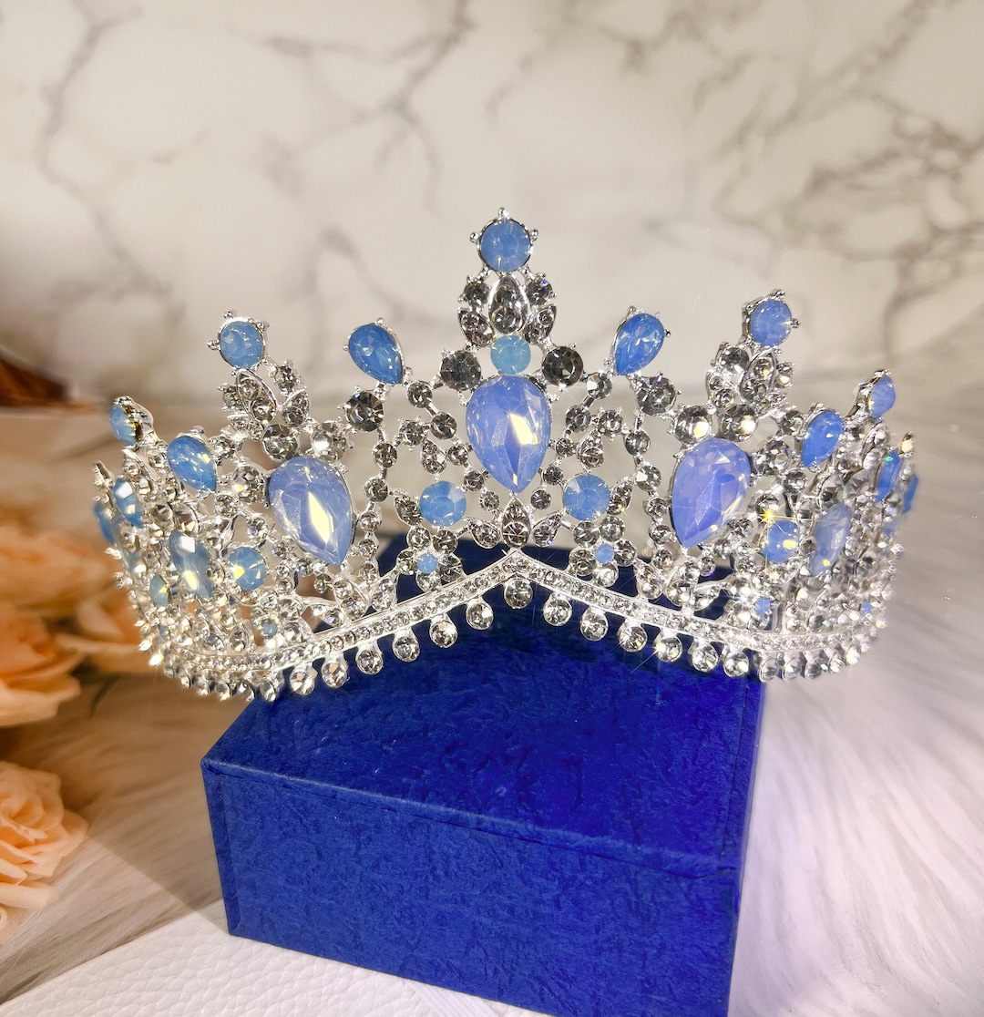 Baroque Gemstone Crown, Princess Jewelry Headpiece, Blue Tiara, Prom ...