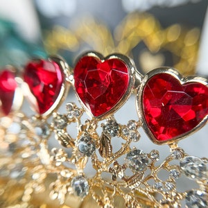 Queen of Heart Tiara, Red Heart Crown, Fairy Gold Headband, Costume ...