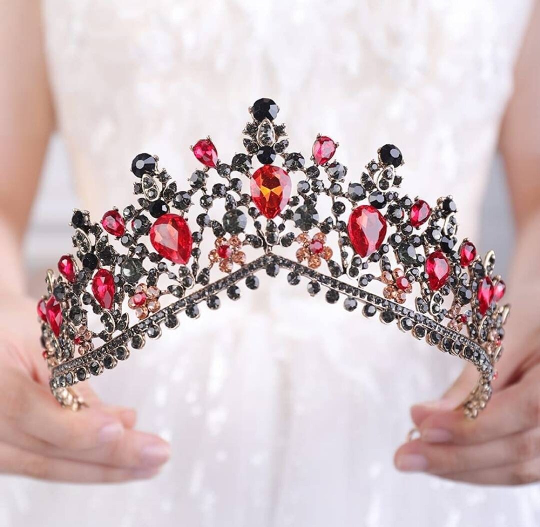 Baroque Bronze Black Red Crystal Bridal Tiaras Crown Vintage Etsy