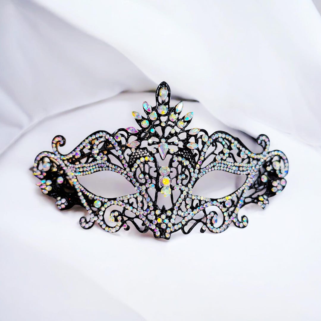 Iridescent Crystal Masquerade Mask, Wedding Mask, Black Mask, Party ...