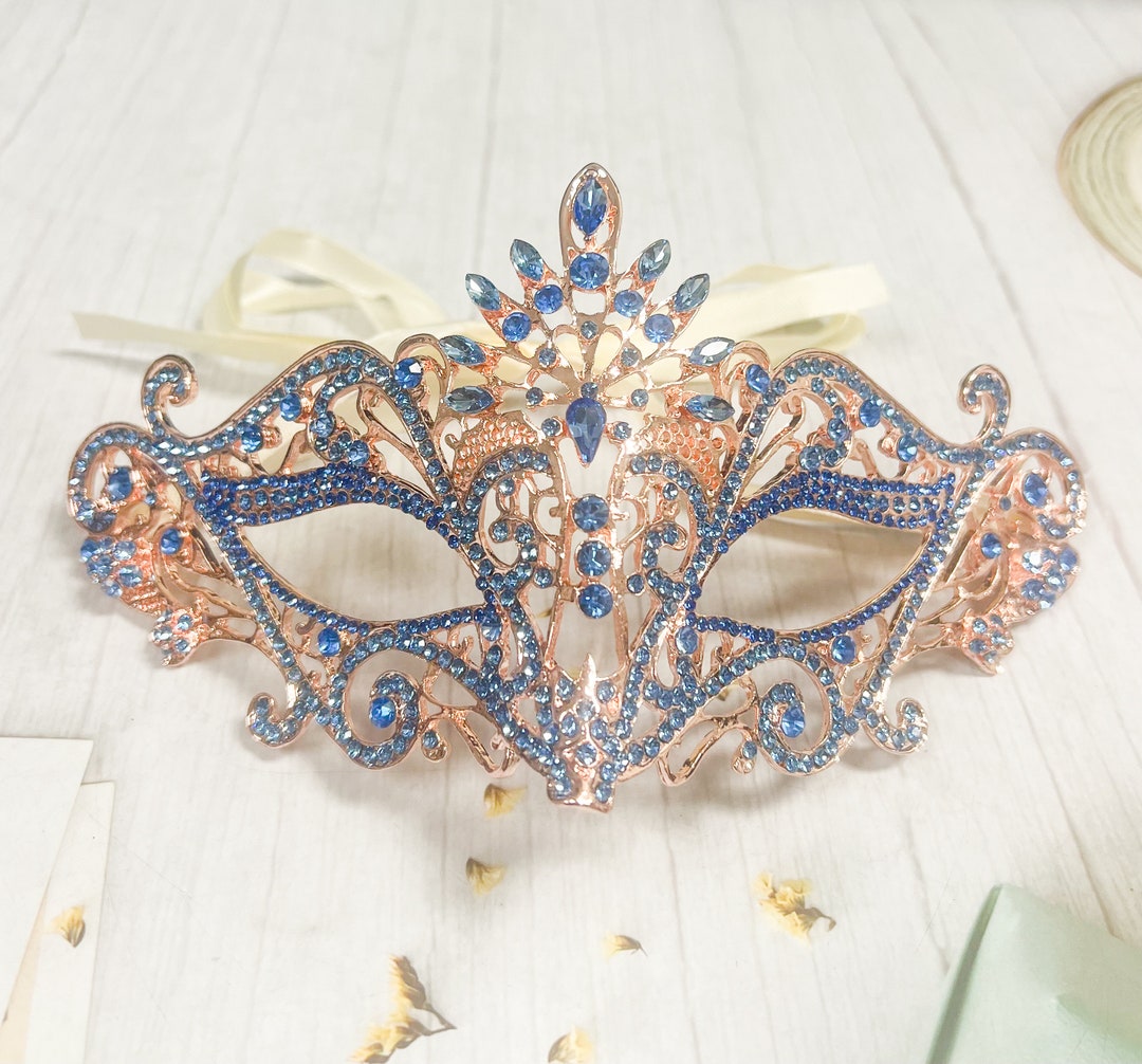 Masquerade Ball Party Gold Mask, Venetian Blue Eye Masks, Mardi Gras ...