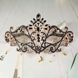 Masquerade Mask Luxury Black Crystal, Rhinestone Gold Mask, Elegant ...