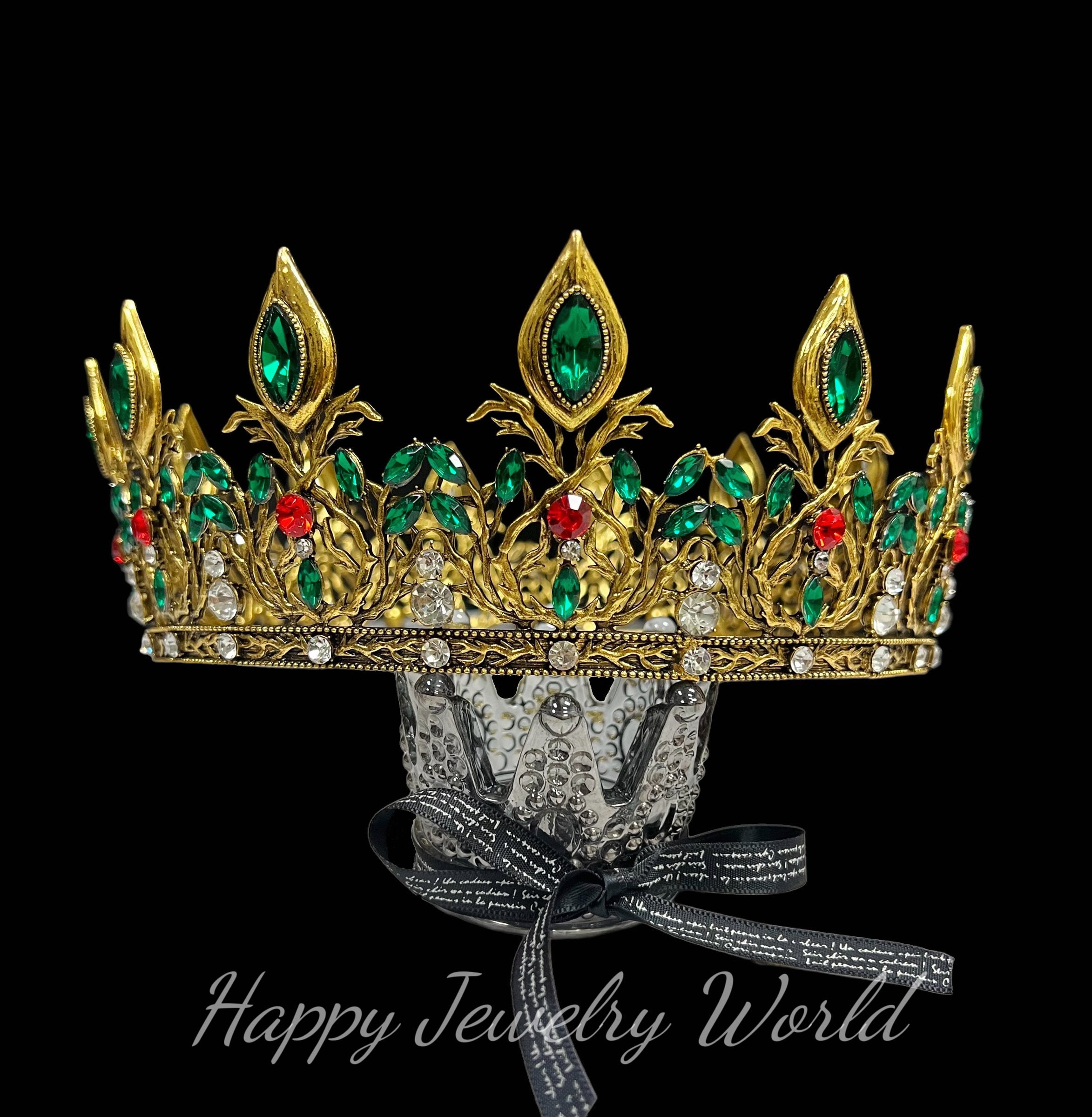 Vintage King Crown, Royal Prince Diadem, Green Crystal Medieval Men's ...