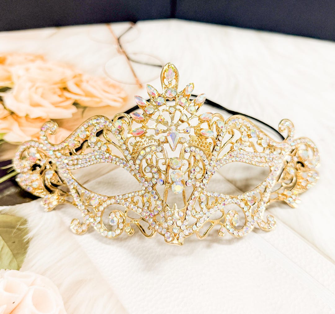 Gold Masquerade Mask, AB Crystal Eye Mask, Party Mask, Masquerade ...