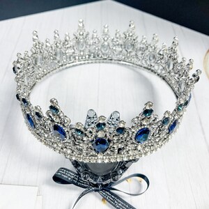 Royal King Blue Crystal Crown, Wedding Crown, Cosplay, Costume ...