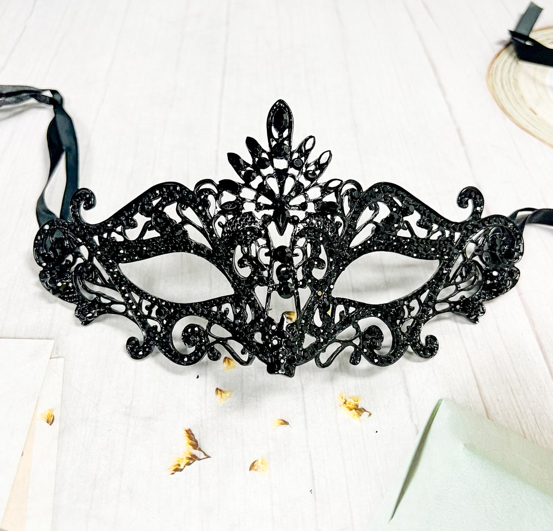 Men's Masquerade Mask, Luxury Black Crystal Mask, Masquerade Ball Eye ...