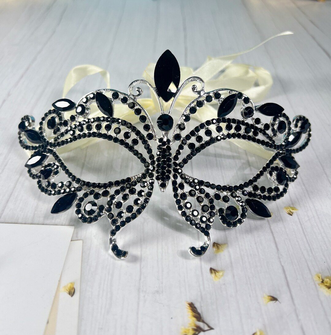 Butterfly Masquerade Black Diamond Mask, Halloween Party Silver Mask ...