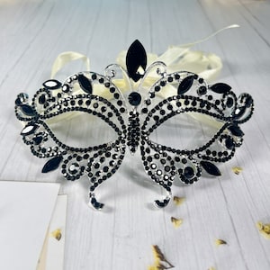 Butterfly Masquerade Black Diamond Mask, Halloween Party Silver Mask ...