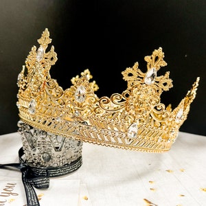 Gold Lion King Crown, Prince Wedding Headpiece, Clear Crystal Crown for ...