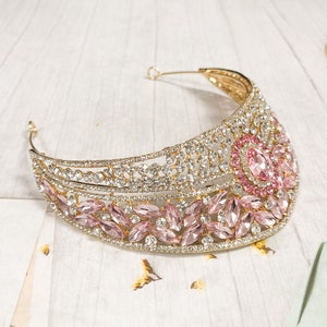 Pink Rhinestone Tiara, Wedding Bridal Tiara, Royal Queen Crown, Pink ...