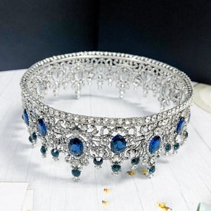 Royal King Blue Crystal Crown, Wedding Crown, Cosplay, Costume ...