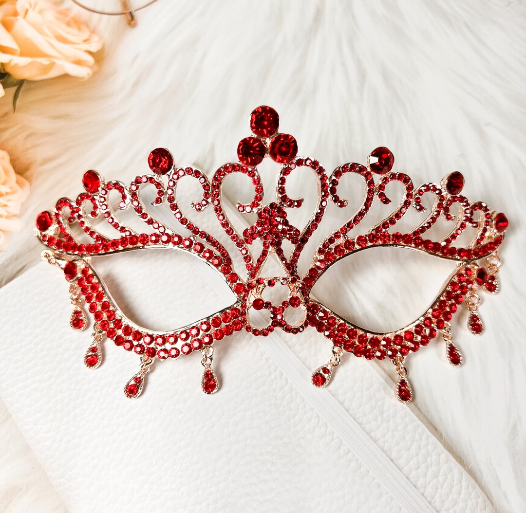 Venetian Masquerade Mask, Mardi Gras Gold Mask, Elegant Red Teardrop ...