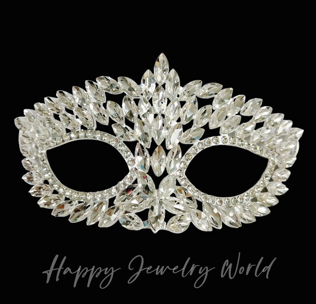 Silver Masquerade Mask, Clear Crystal Mask, Wedding Party Mask ...