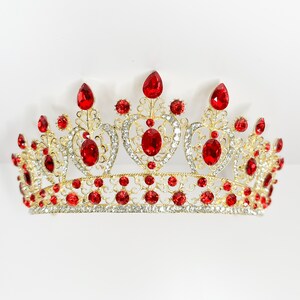 Red Crystal Rhinestone Crown, Bridal Wedding Gold Tiara, Fashion Hair ...