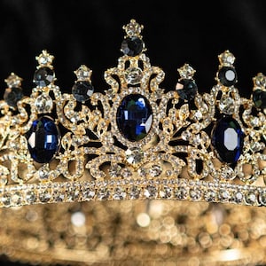 Royal King Blue Rhinestone Crown for Men, Wedding, Costume, Cosplay ...