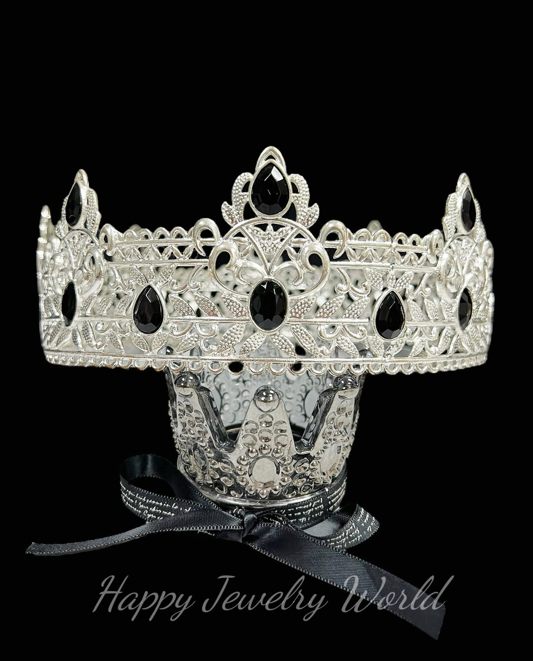 Men's Silver Wedding Crown, Black Crystal Crown, Vintage Royal King ...