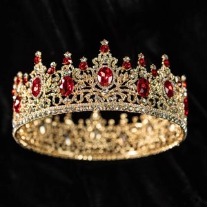 Red Rhinestone Crown King Head Crown Large Rhinestone Crown Ren Faire ...