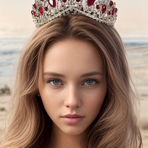 Bridal Red Tiara, Luxury Bridal Gold Crown, Prom, Crystal Crown ...