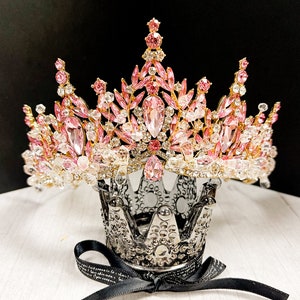 Pink Crown, Victorian Tiara, Pink Crystal Crown, Bridal Headband ...