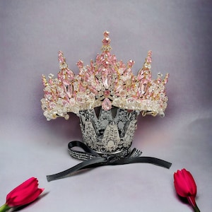 Pink Crown, Victorian Tiara, Pink Crystal Crown, Bridal Headband ...