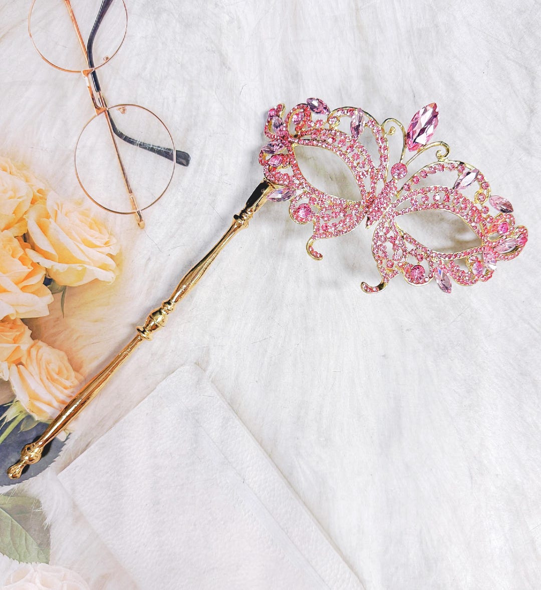 Pink Masquerade Mask, Met Gala Stick Mask, Gold Masquerade Mask ...
