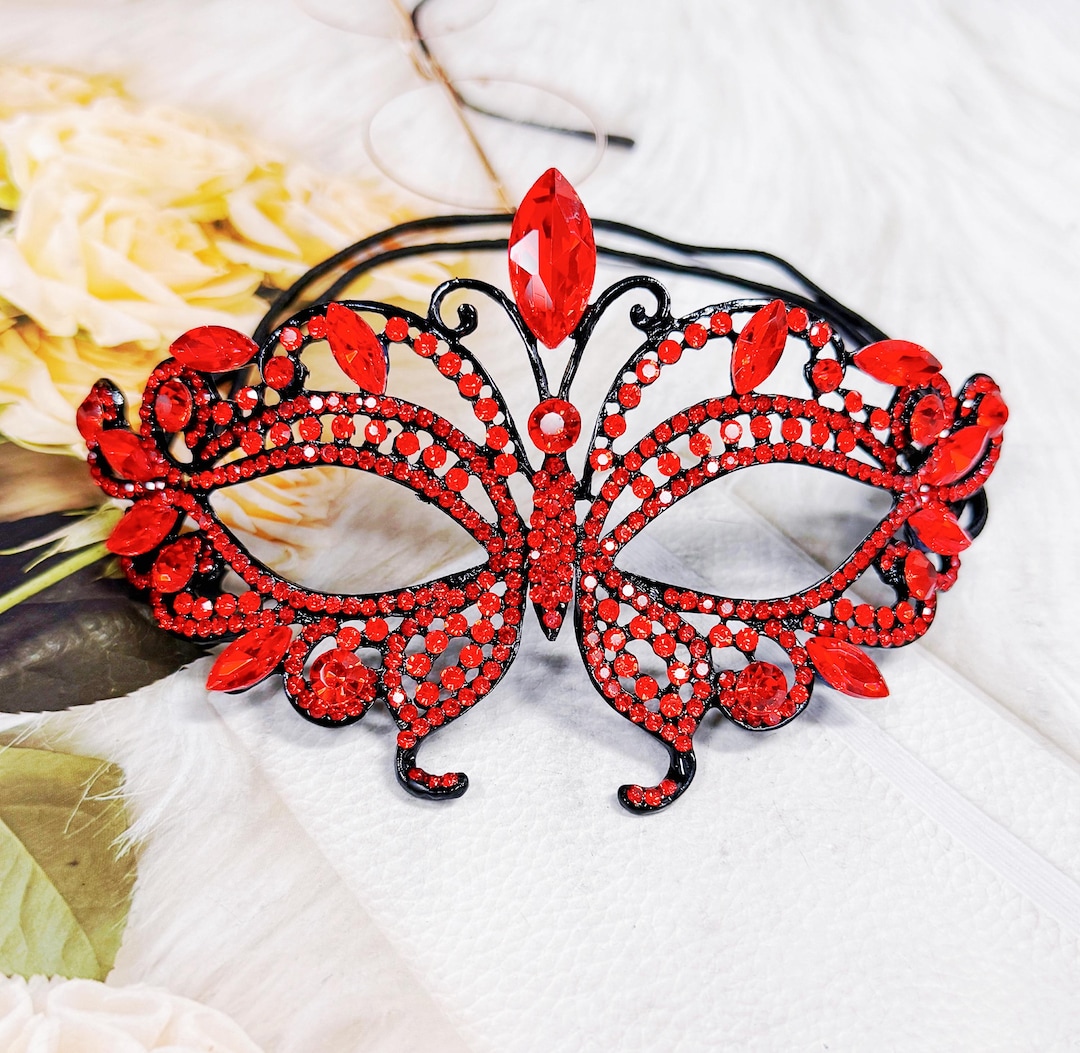 Red Crystal Masquerade Mask, Black Mask, Party Mask, Masquerade Ball ...