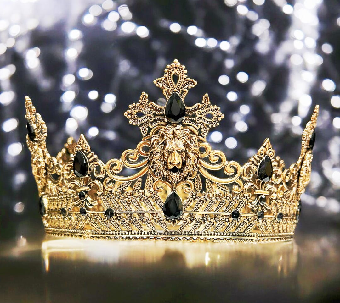 Vintage Lion King Crown, Prince Wedding Headpiece, Black Crystal Crown ...