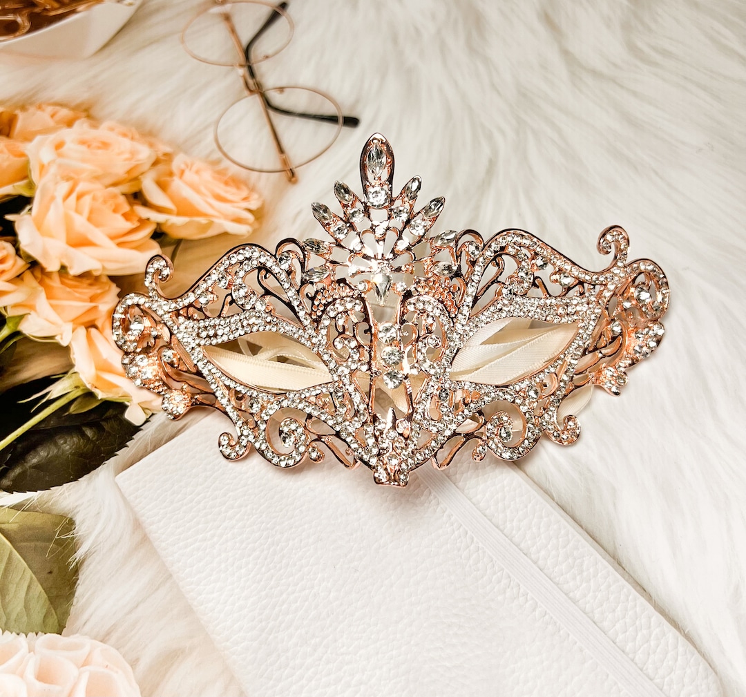 Masquerade Mask Luxury Crystal, Rhinestone Eye Gold Mask, Elegant Party ...