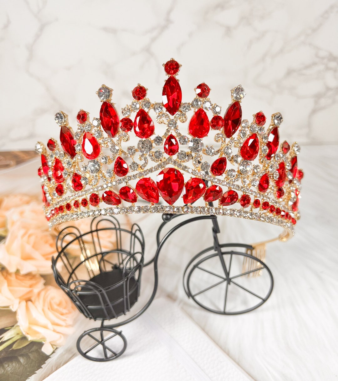 Queen Ruby Red Tiara, Princess Crown, Bridal Headpiece, Wedding ...