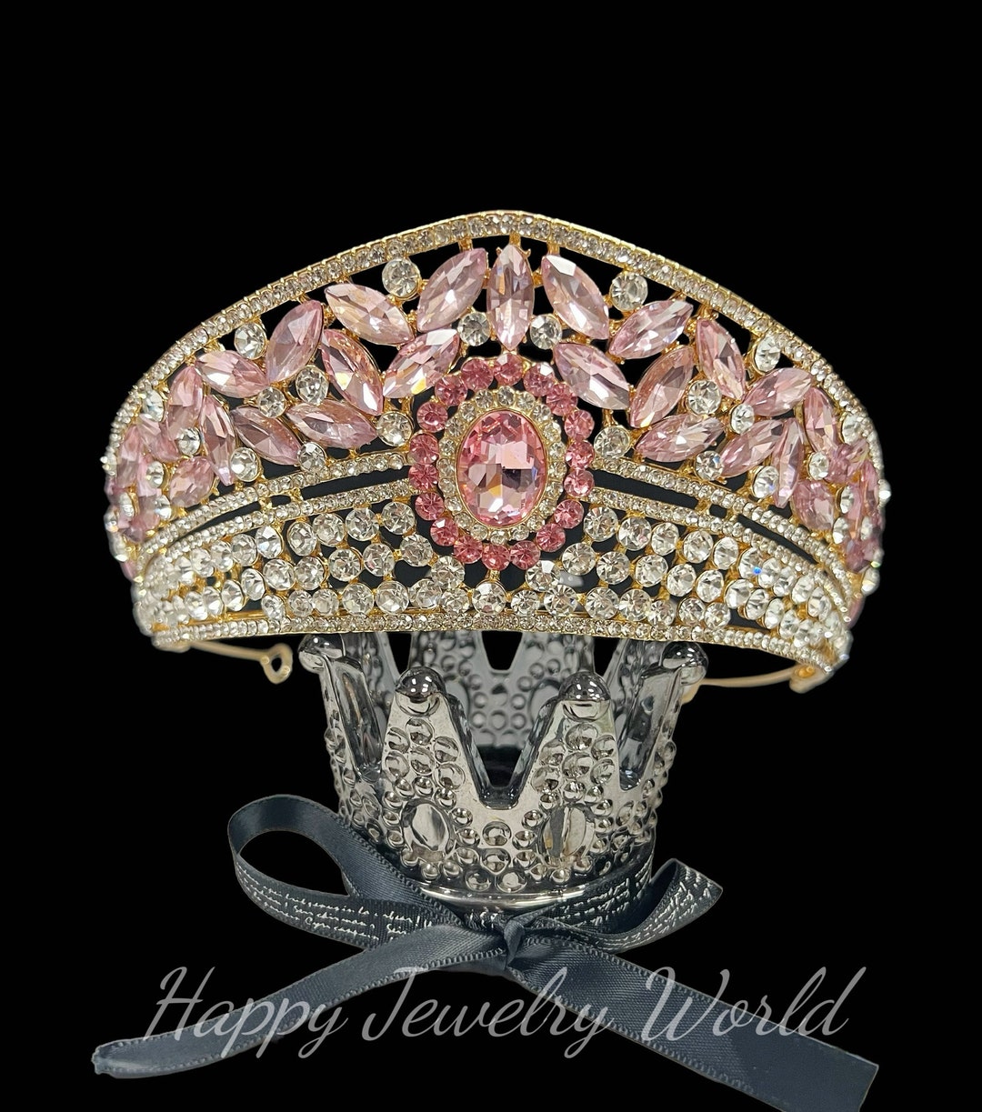 Pink Rhinestone Tiara, Wedding Bridal Tiara, Royal Queen Crown, Pink ...