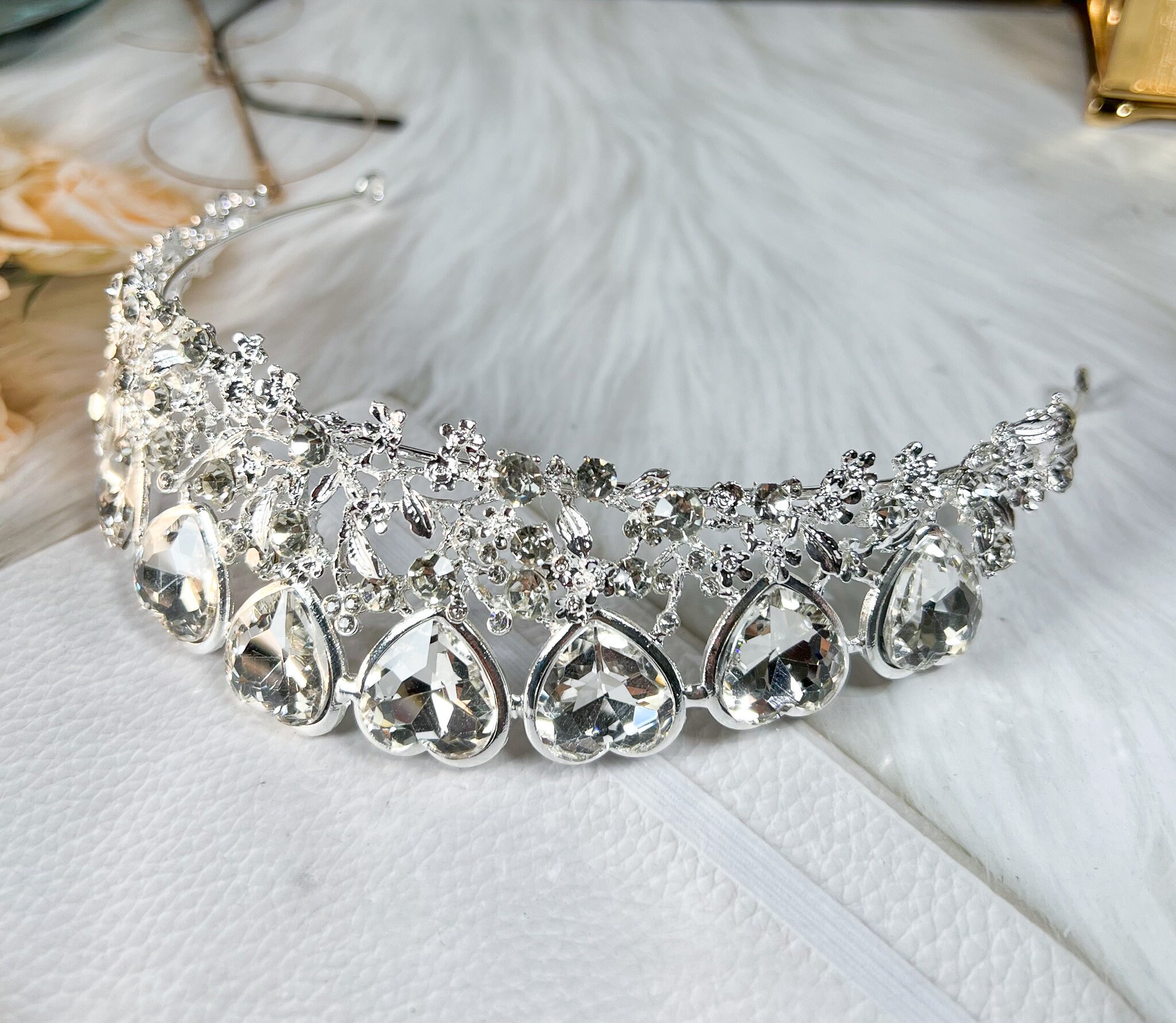 Heart Tiara: Rhinestone Queen Crown, Silver Headband - Etsy