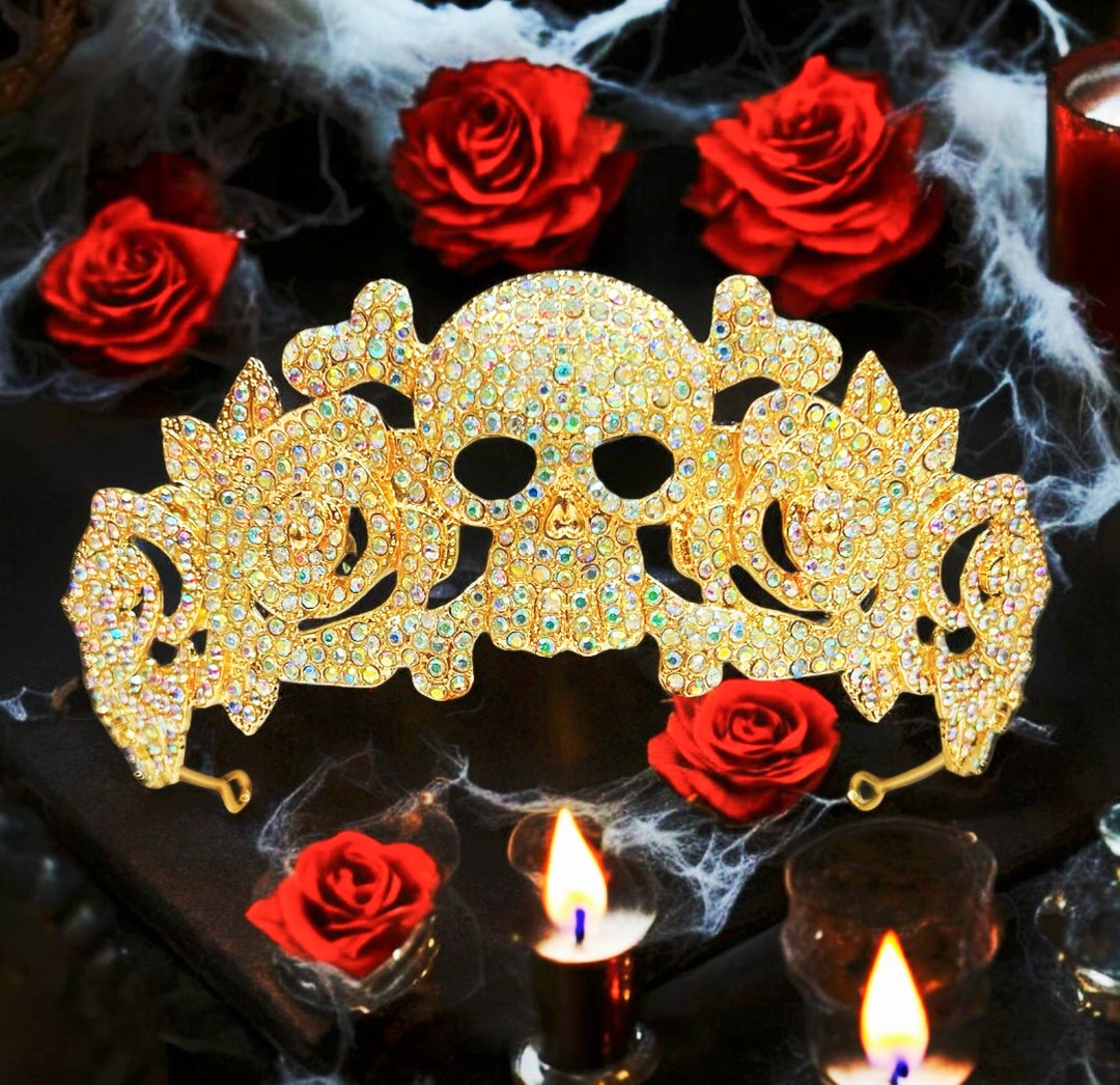 Crystal Skull Crown: Gold Flower Gothic Headpiece - Etsy