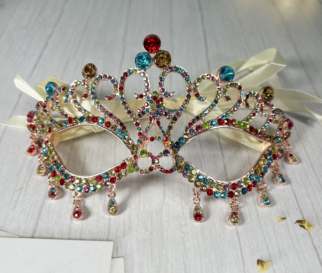 Venetian Masquerade Mask, Mardi Gras Rose Gold Mask, Rainbow Teardrop ...