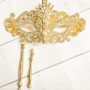 Clear Crystal Masquerade Mask With Stick, Gold Masquerade Mask ...