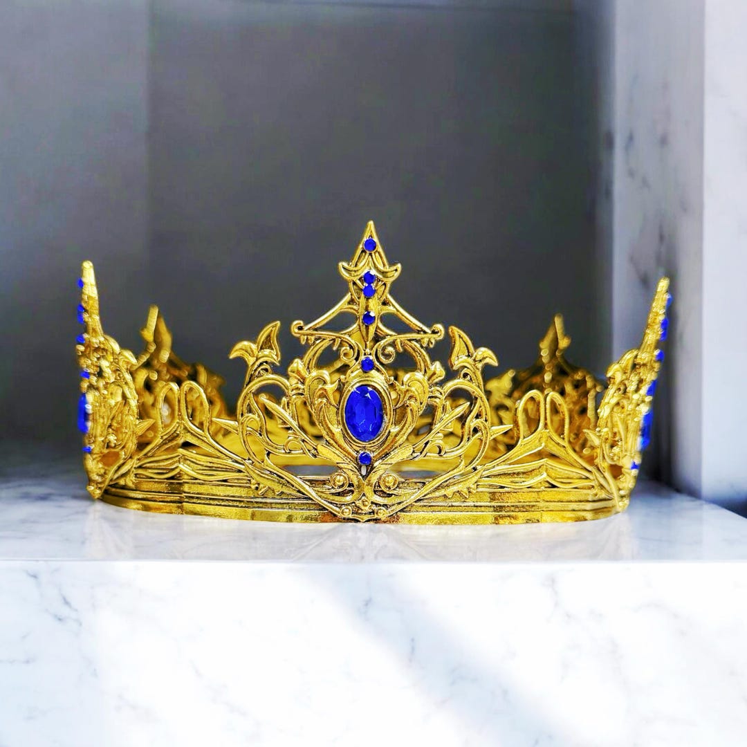 Renaissance Gold Crown, Blue Crystal Gemstone Headdress, Theatrical ...