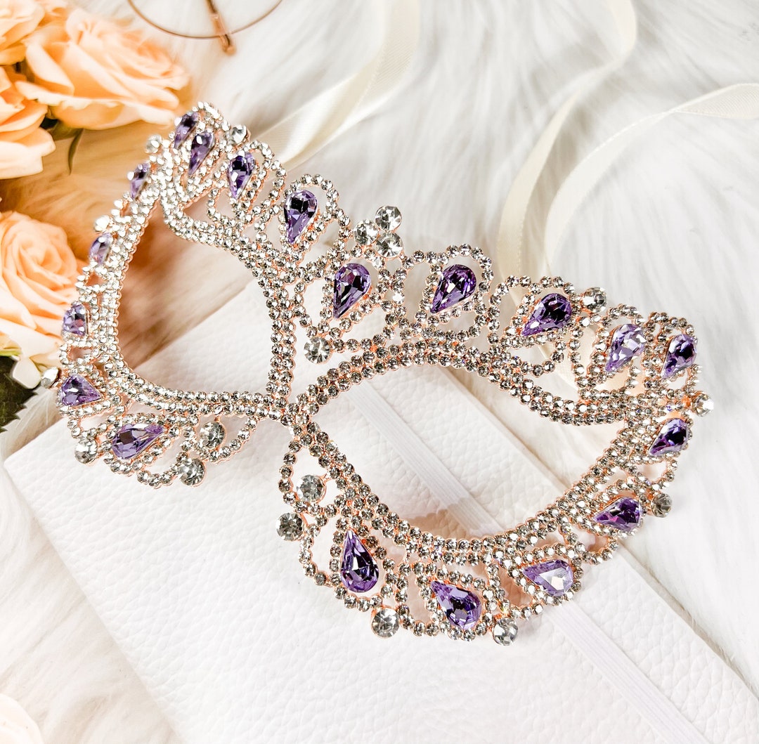 Lady Rhinestones Masquerade Mask Rose Gold Base Purple - Etsy