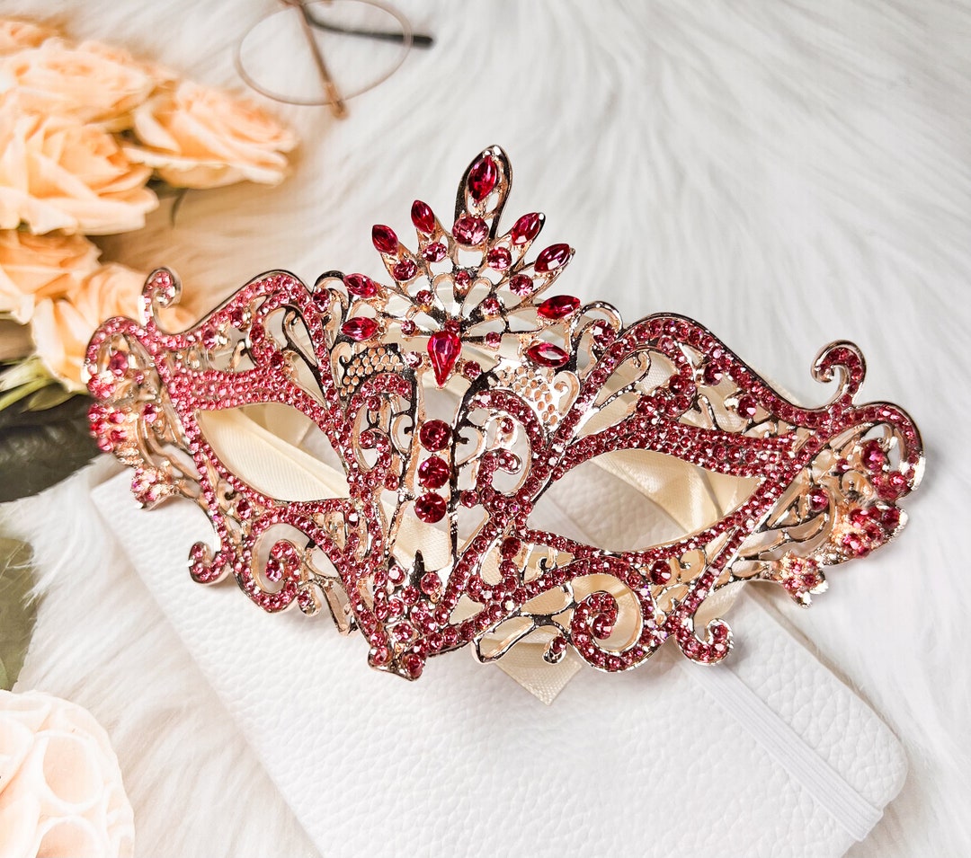 Masquerade Mask Luxury Pink Crystal Rhinestone Eye Mask - Etsy
