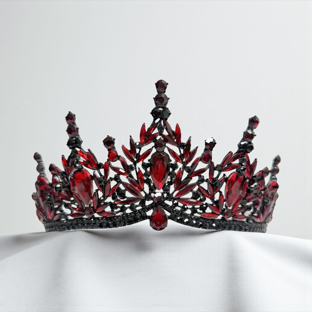 Red Crystal Tiara, Gothic Wedding Headpiece, Dark Queen Tiara, Costume ...