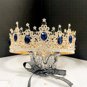 Royal King Blue Rhinestone Crown for Men, Wedding, Costume, Cosplay ...