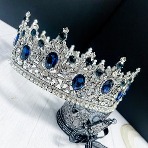 Royal King Blue Crystal Crown, Wedding Crown, Cosplay, Costume ...