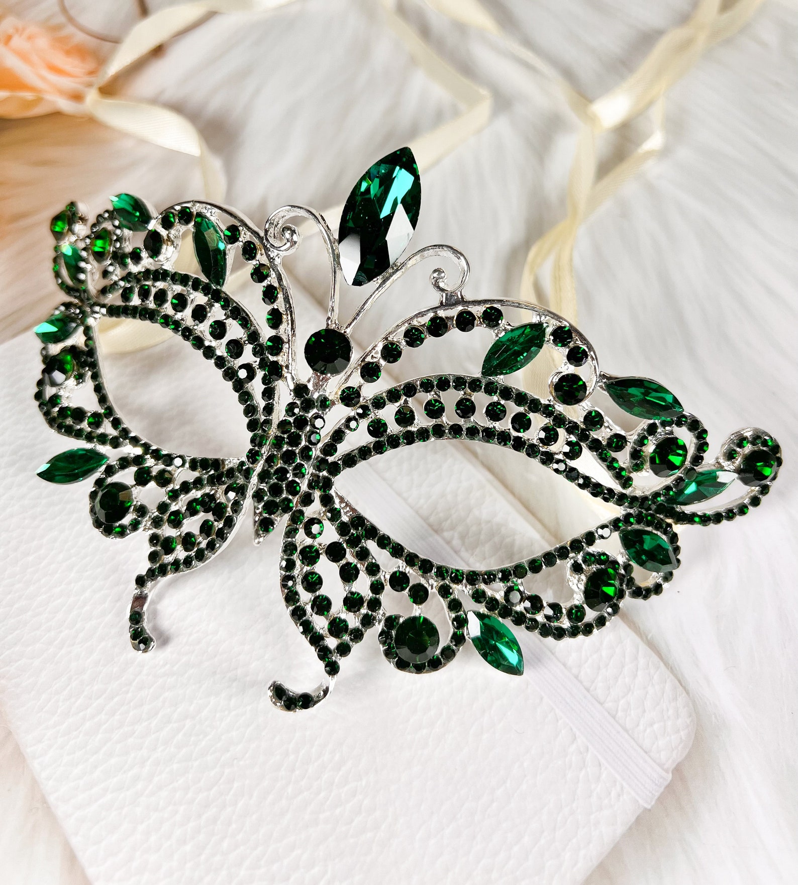 Butterfly Green Masquerade Mask, Wedding Party Silver Eye Mask, Cosplay ...