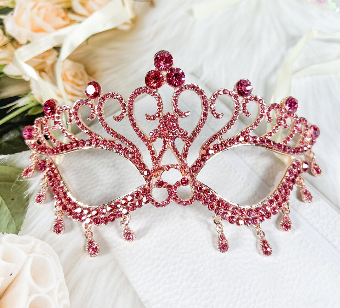 Venetian Pink Masquerade Mask, Mardi Gras Gold Mask, Elegant Pink ...