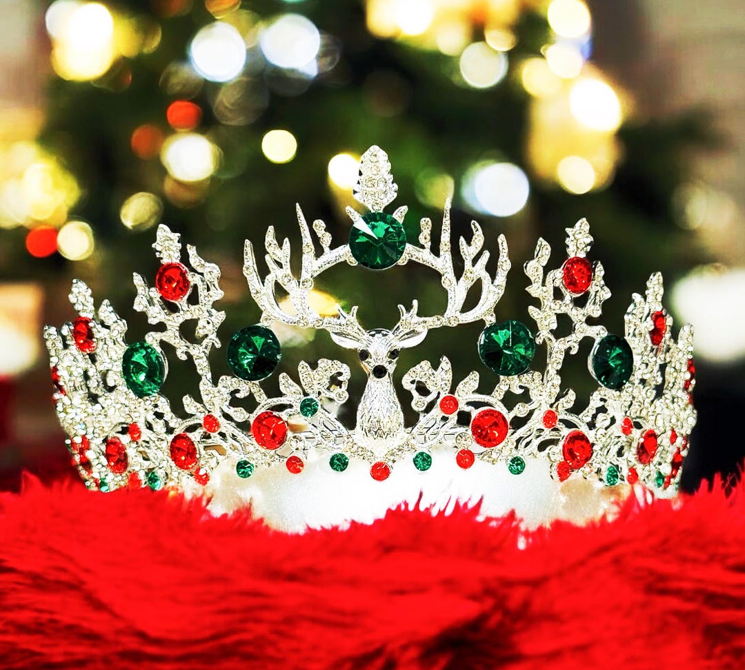 Christmas Jeweled Crown, Merry Christmas Tiara, Reindeer Crystal Tiara ...