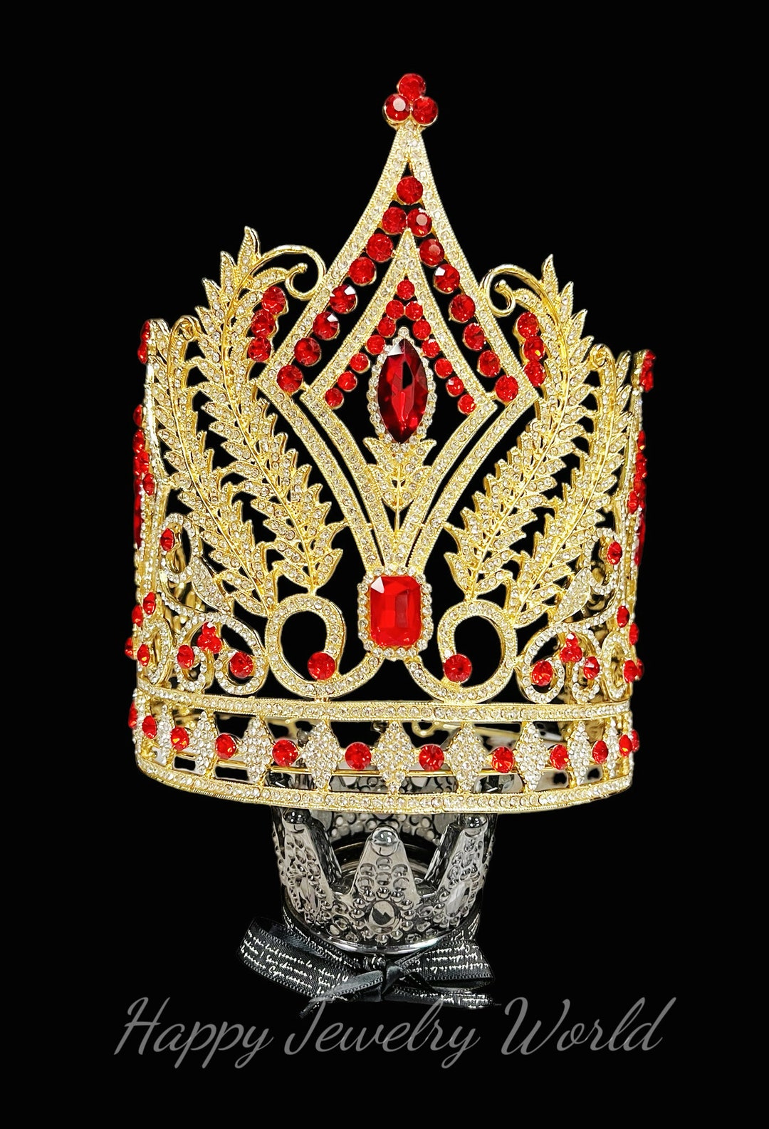 Ruby Red Crystal Crown, Royal Queen Gold Crown, Wedding Rhinestone ...