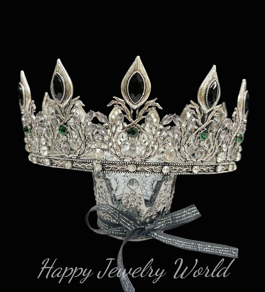 Vintage Silver King Crown, Black Crystal Crown, Silver Knight Crown ...
