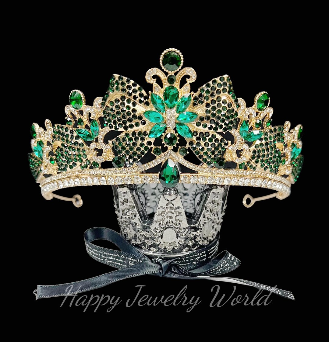 Green Crystal Crown, Royal Princess Tiara, Gold Bridal Crown ...