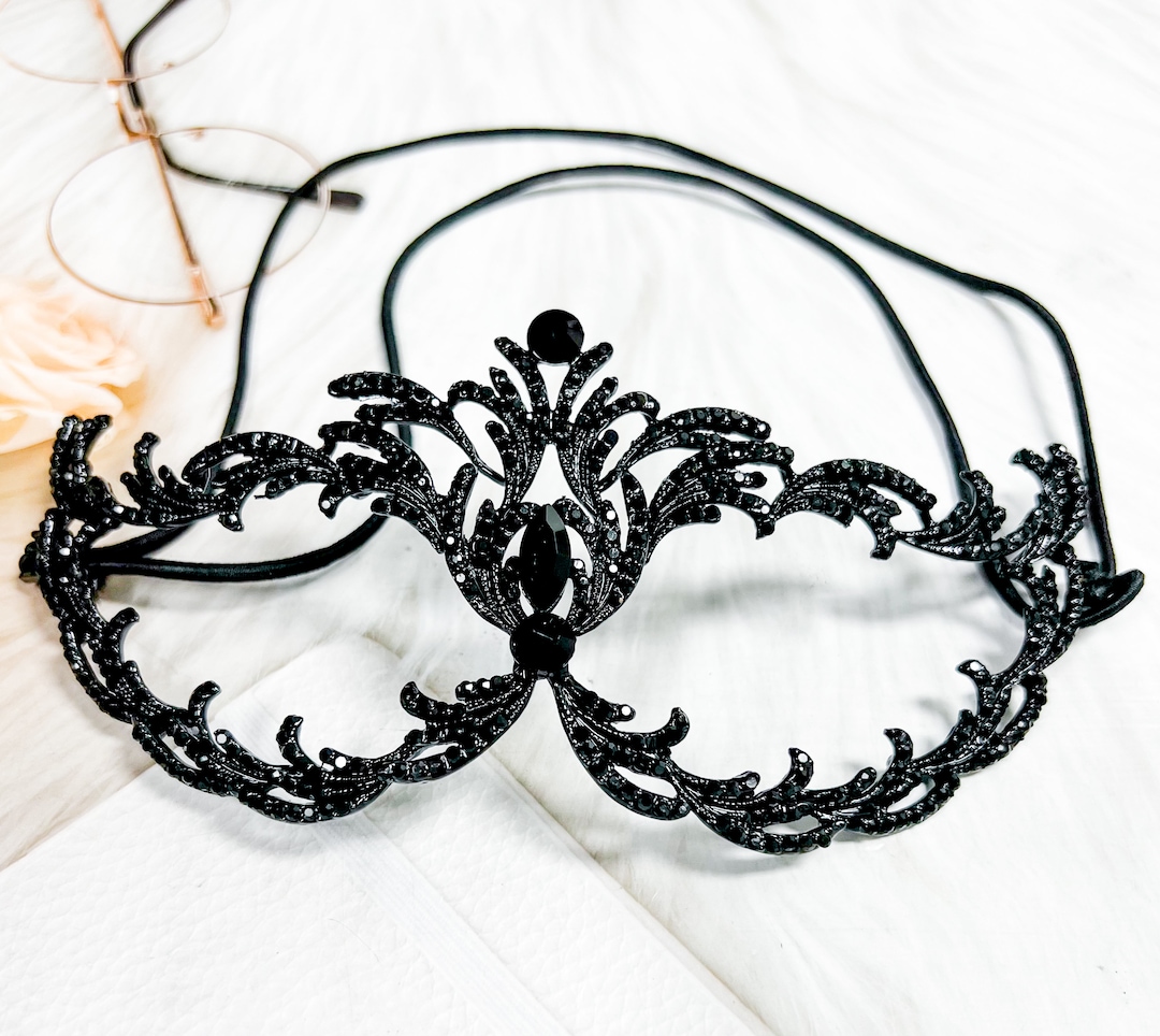 Black Crystal Masquerade Mask, Gothic Eye Mask, Halloween Party Mask ...