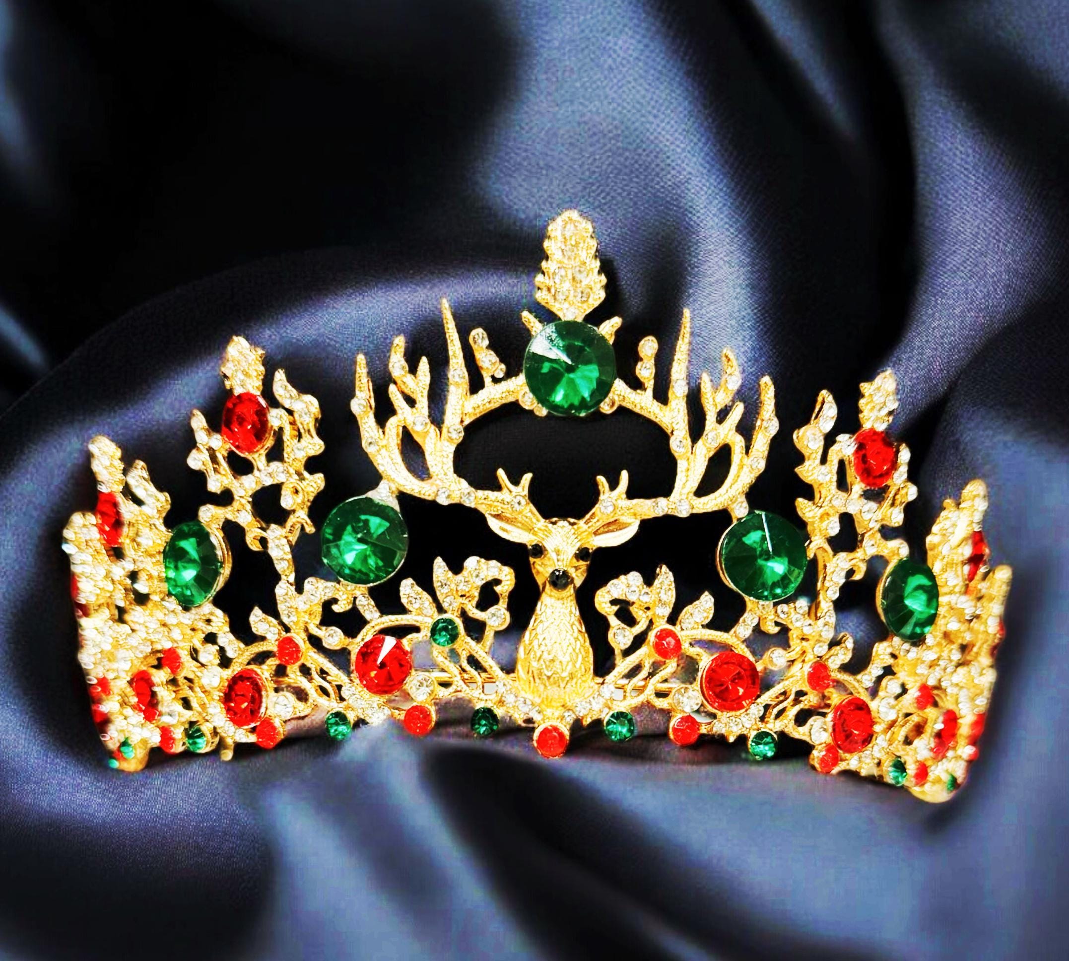 Christmas Reindeer Crown: Jeweled Holiday Tiara, Tree Topper - Etsy