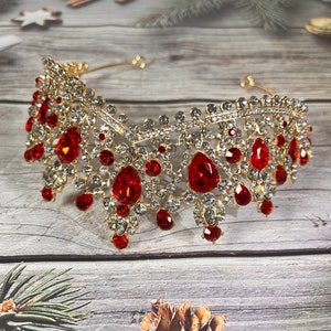 Bridal Red Tiara, Luxury Bridal Gold Crown, Prom, Crystal Crown ...