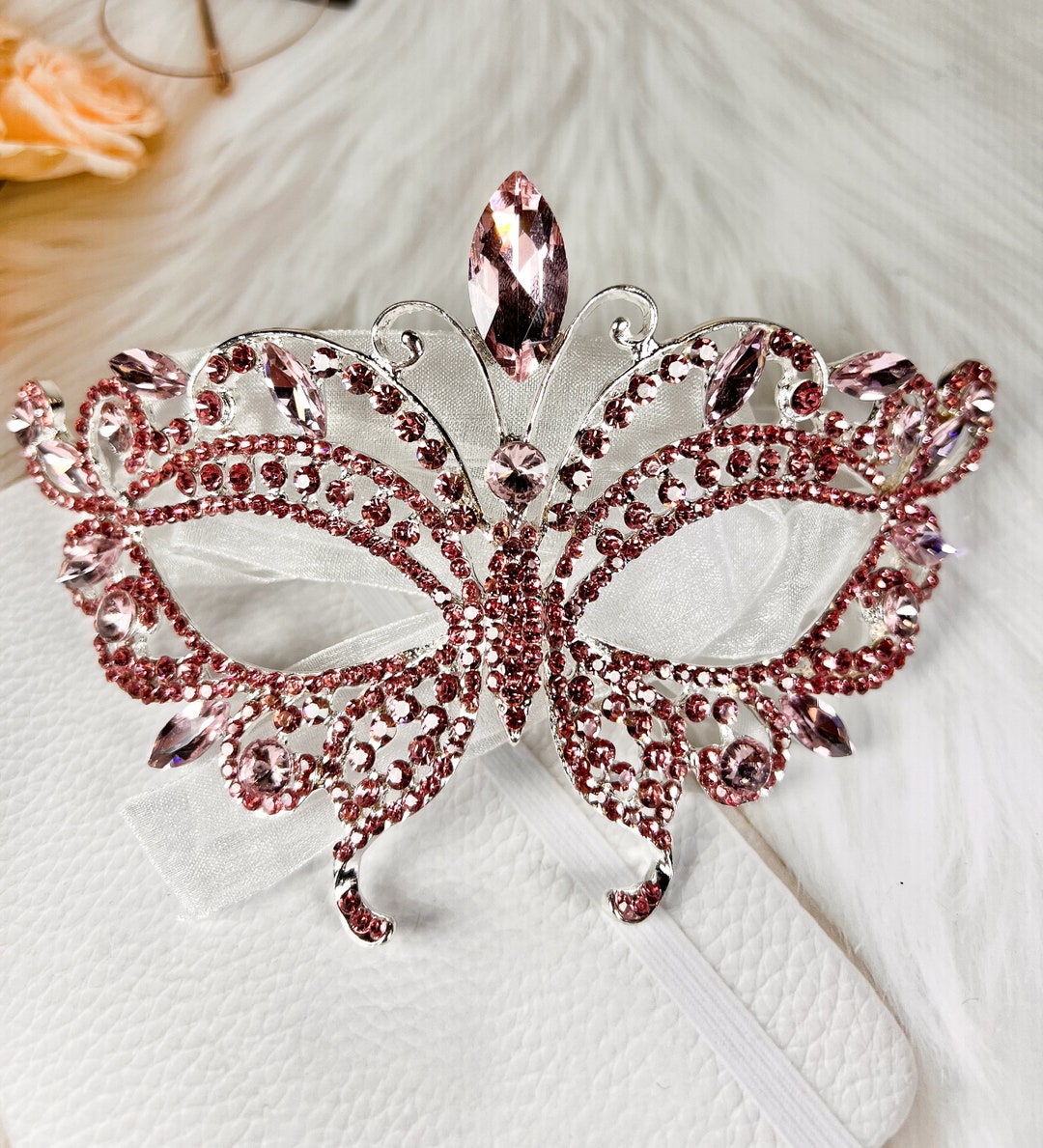 Pink Rhinestone Butterfly Masquerade Mask: Silver Wedding Party Eye ...